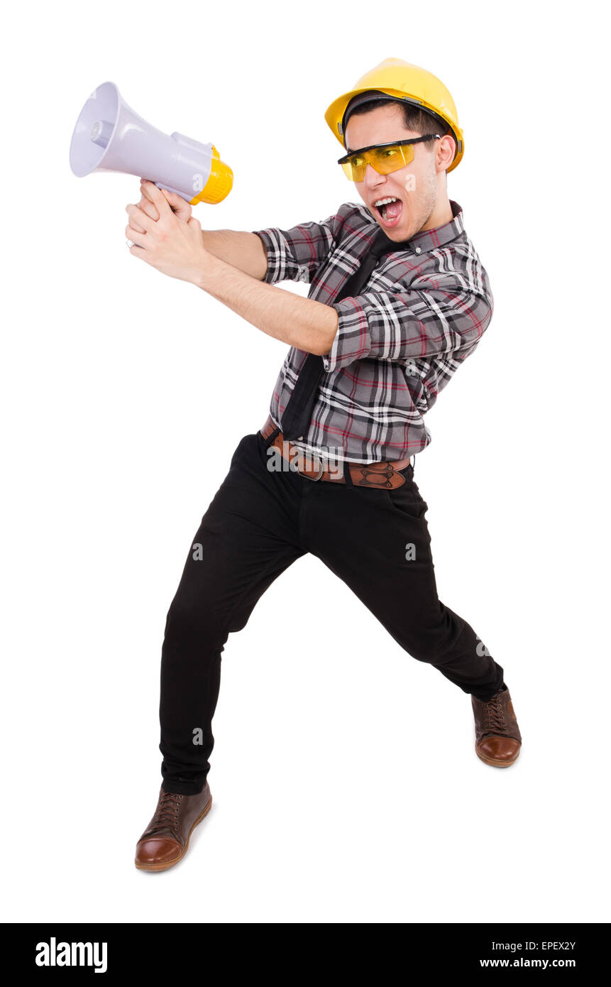 Construction supervisor shouting at megaphone Stock Photo - Alamy