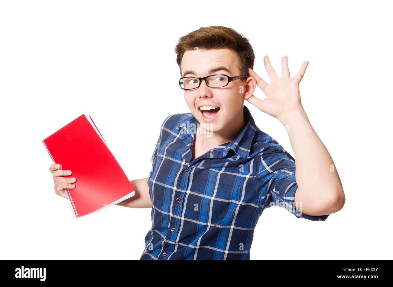 Funny student isolated on white Stock Photo - Alamy