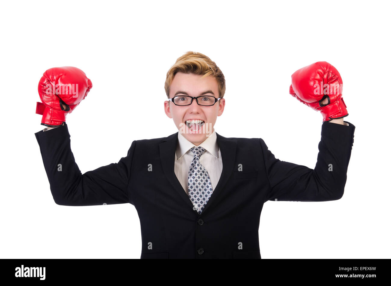 Young businessman boxer isolated on white Stock Photo - Alamy