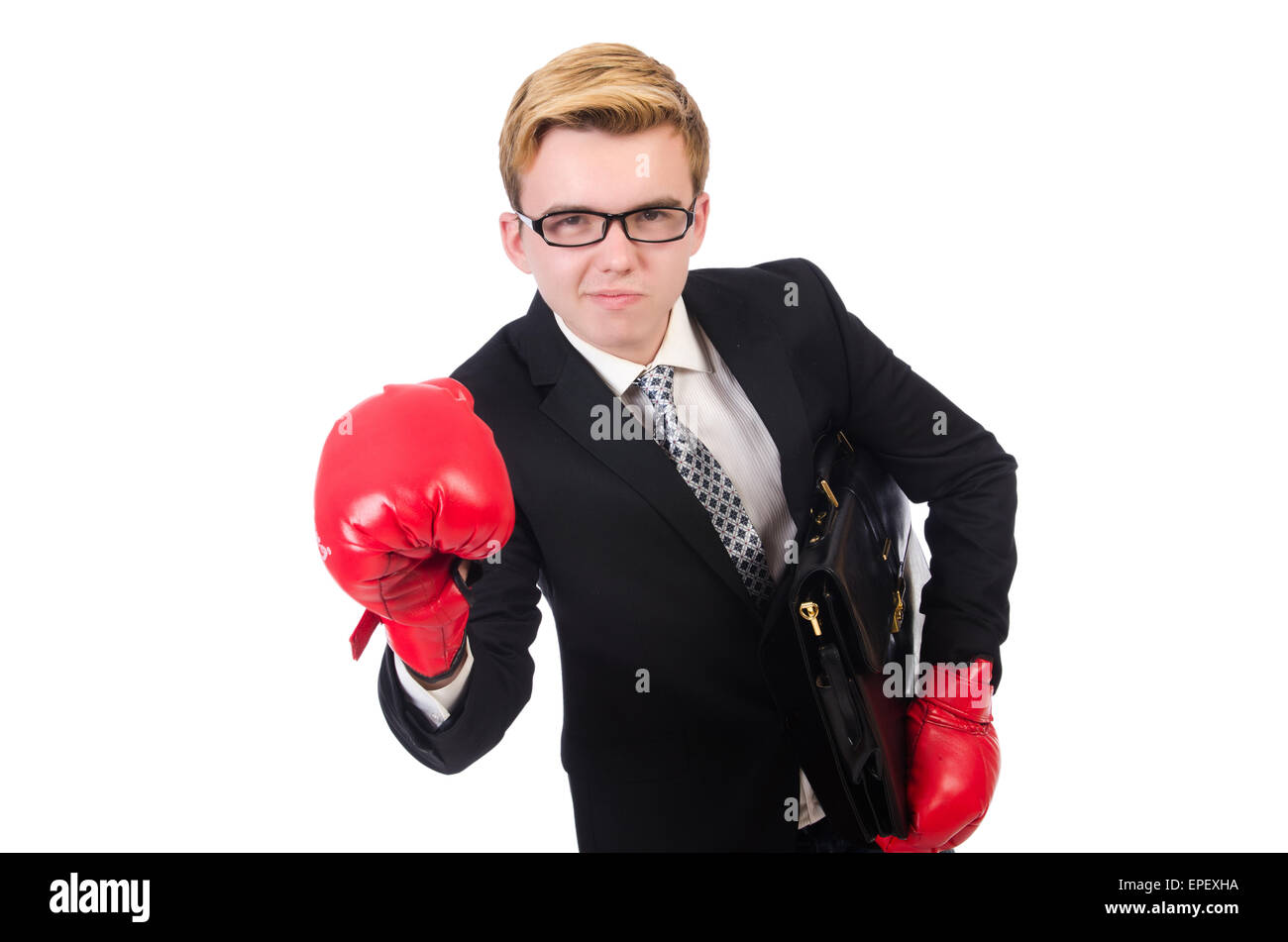 Young businessman boxer isolated on white Stock Photo - Alamy