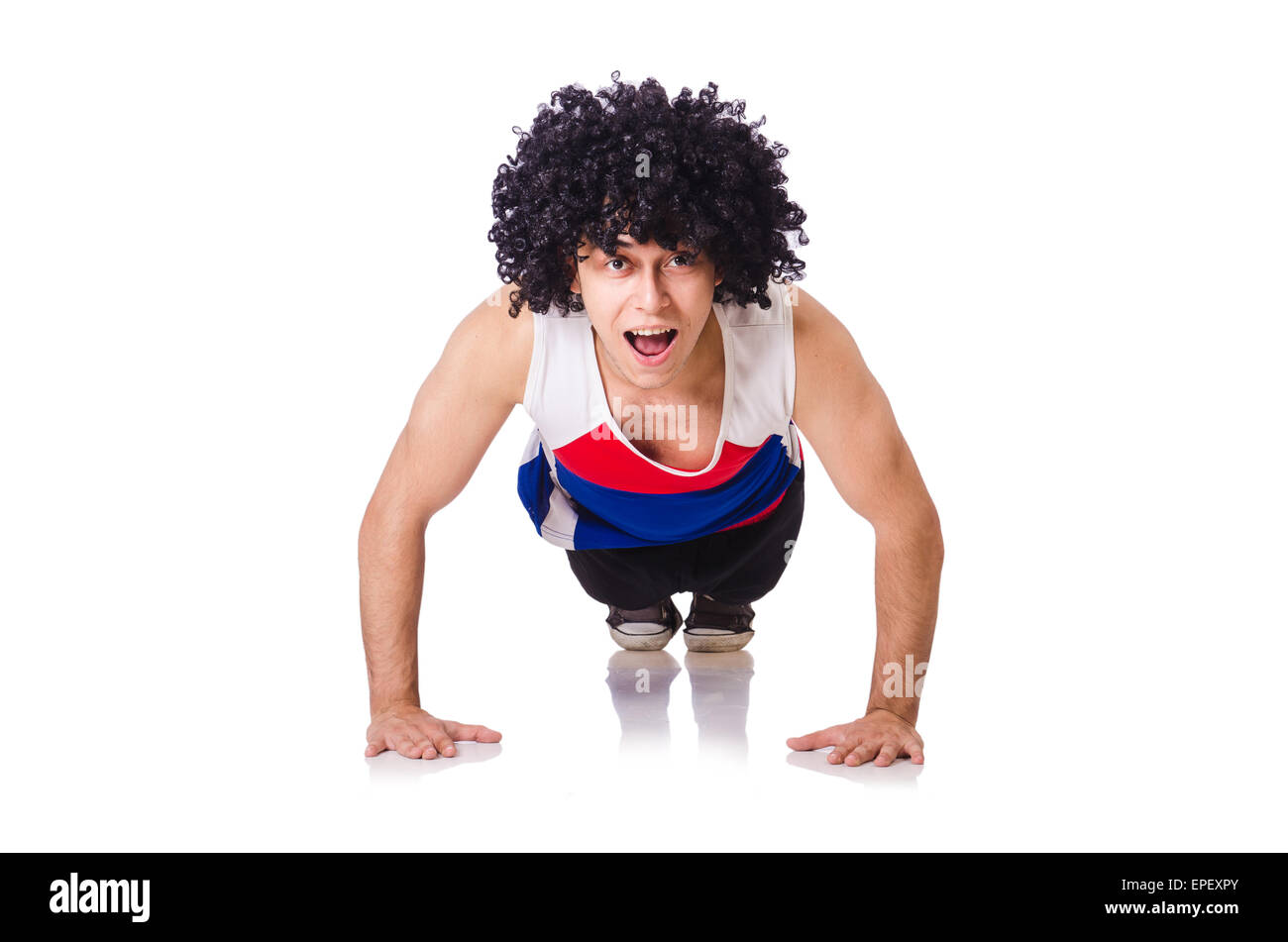 Man doing exercises isolated on white Stock Photo - Alamy