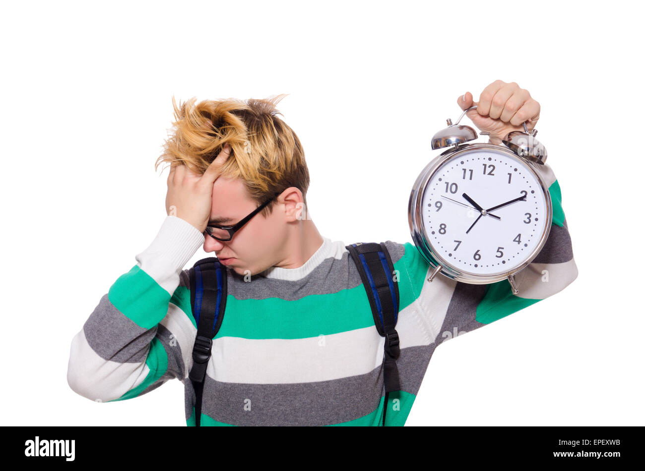Student missing his deadlines isolated on white Stock Photo - Alamy