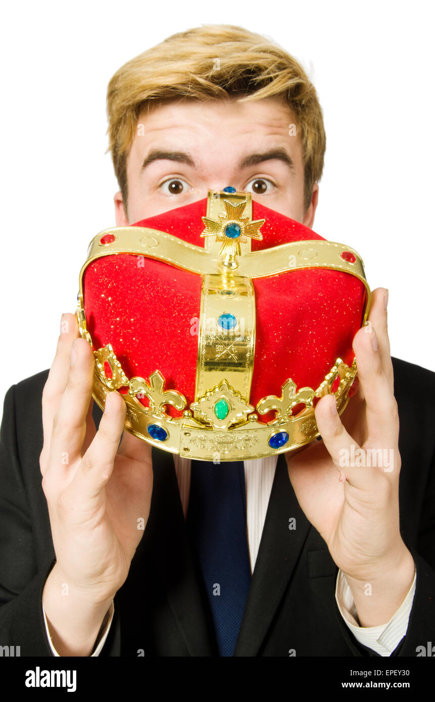 Businessman with crown isolated on white Stock Photo - Alamy