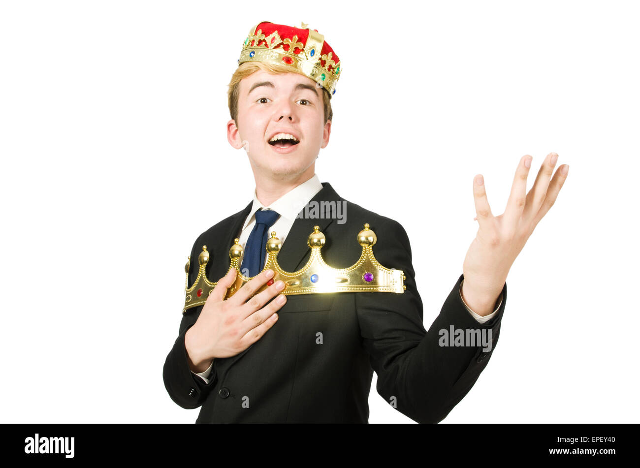 Businessman with crown isolated on white Stock Photo - Alamy