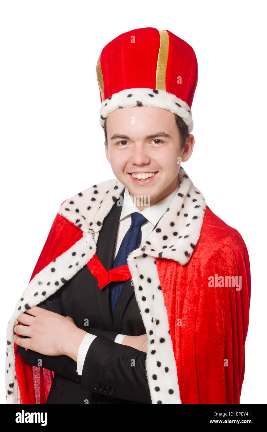 Businessman with crown isolated on white Stock Photo - Alamy