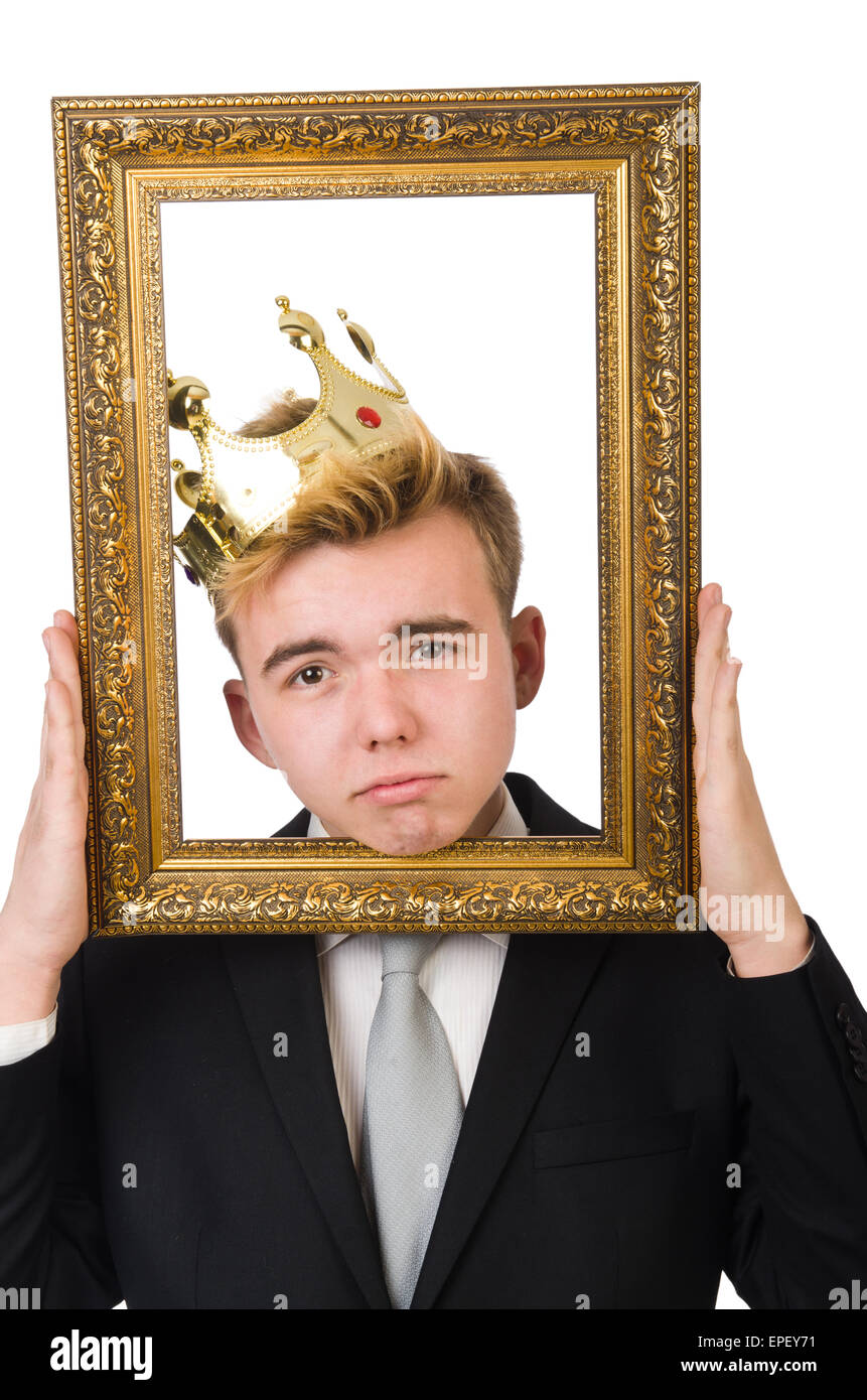 Man with picture frame isolated on the white Stock Photo - Alamy