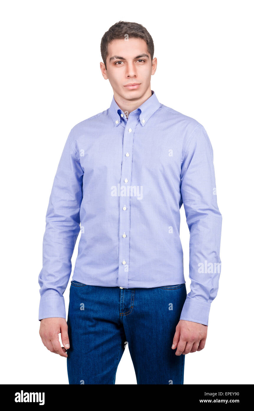 Male model with shirt isolated on white Stock Photo - Alamy