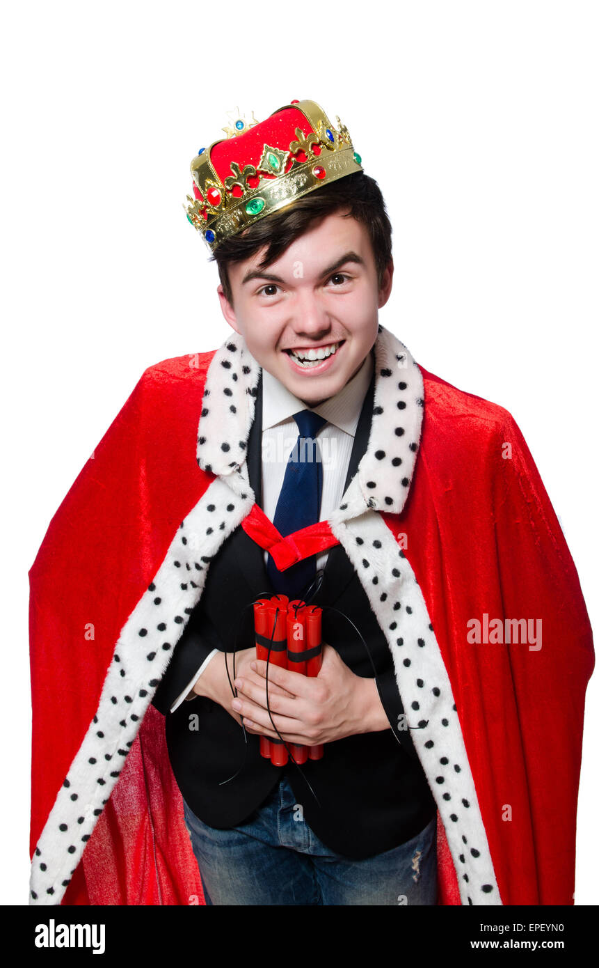 Businessman king with dynamite isolated on white Stock Photo - Alamy