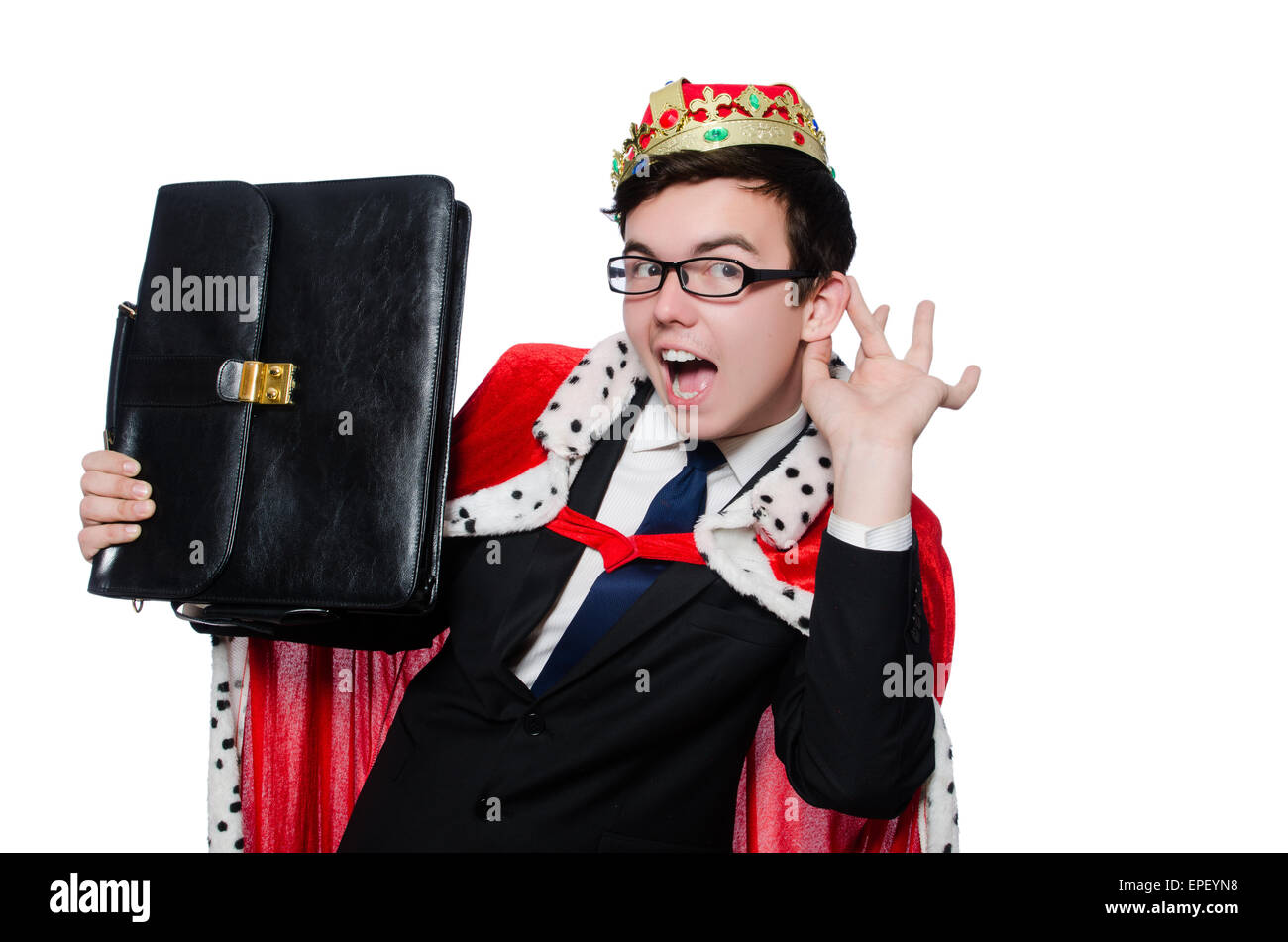 Businessman with crown isolated on white Stock Photo - Alamy