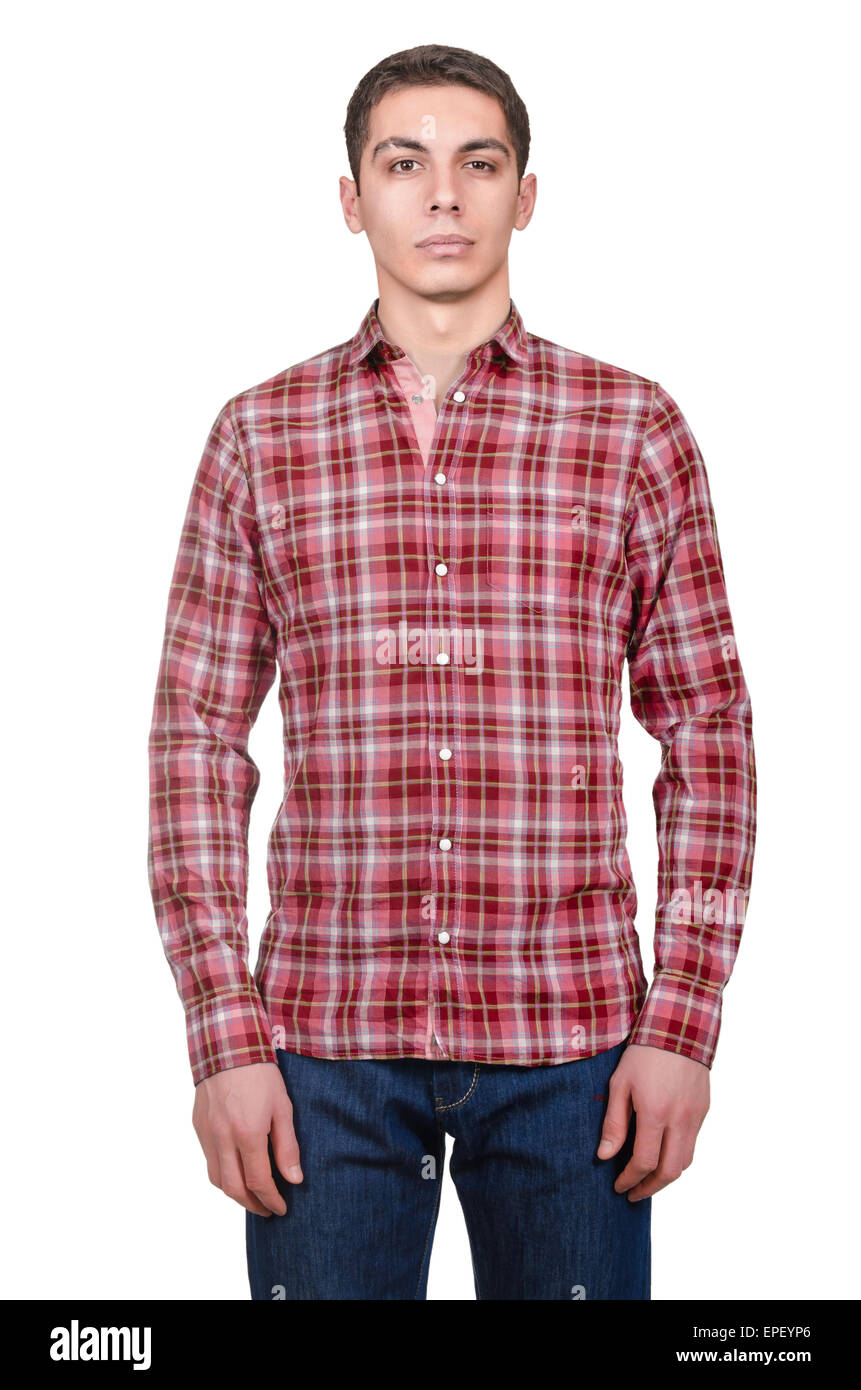 Male model with shirt isolated on white Stock Photo - Alamy