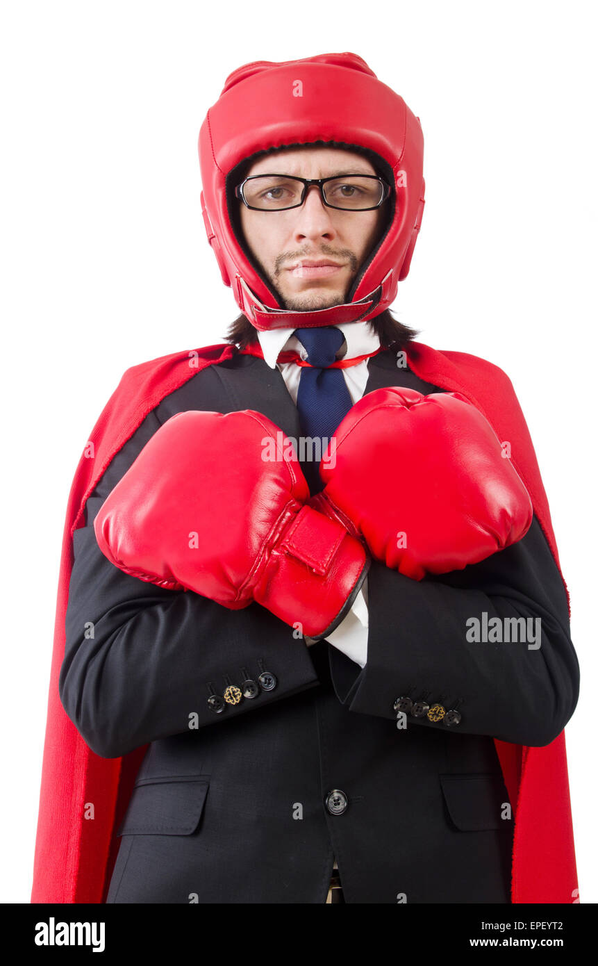 Young businessman boxer isolated on white Stock Photo - Alamy