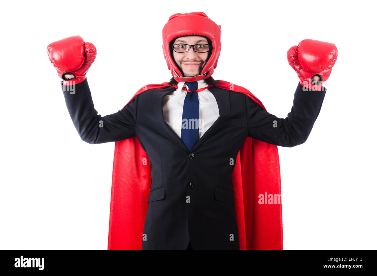 Young businessman boxer isolated on white Stock Photo - Alamy