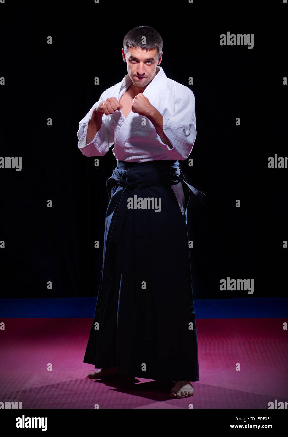 Aikido fighter on black background Stock Photo - Alamy
