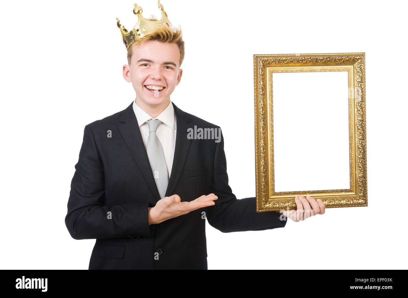 Man with picture frame isolated on the white Stock Photo - Alamy