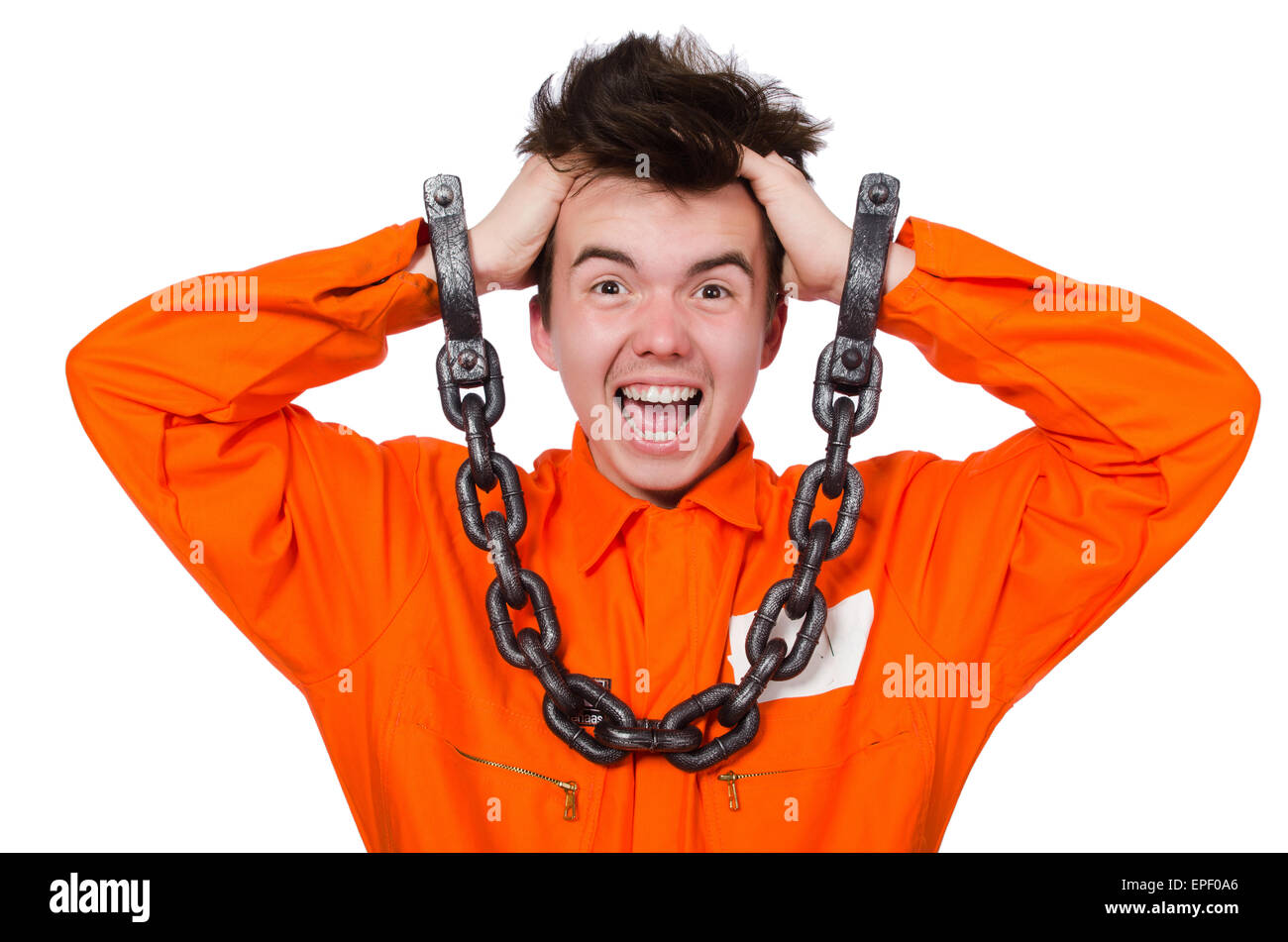 Young inmate with chains isolated on the white Stock Photo - Alamy