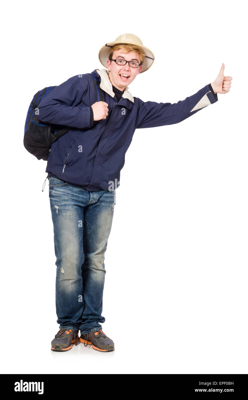 Funny student wearing safari hat Stock Photo - Alamy