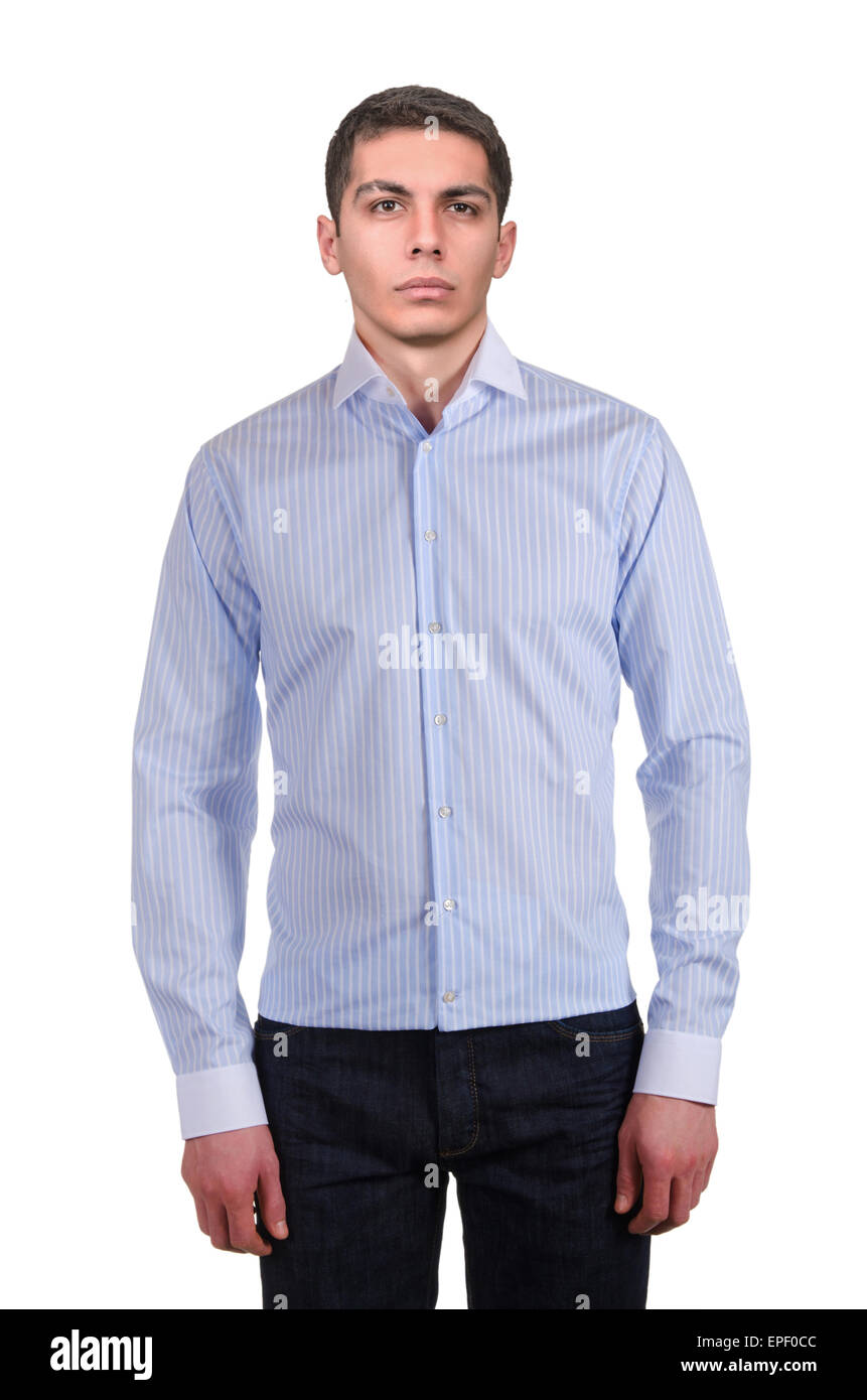 Male model with shirt isolated on white Stock Photo - Alamy