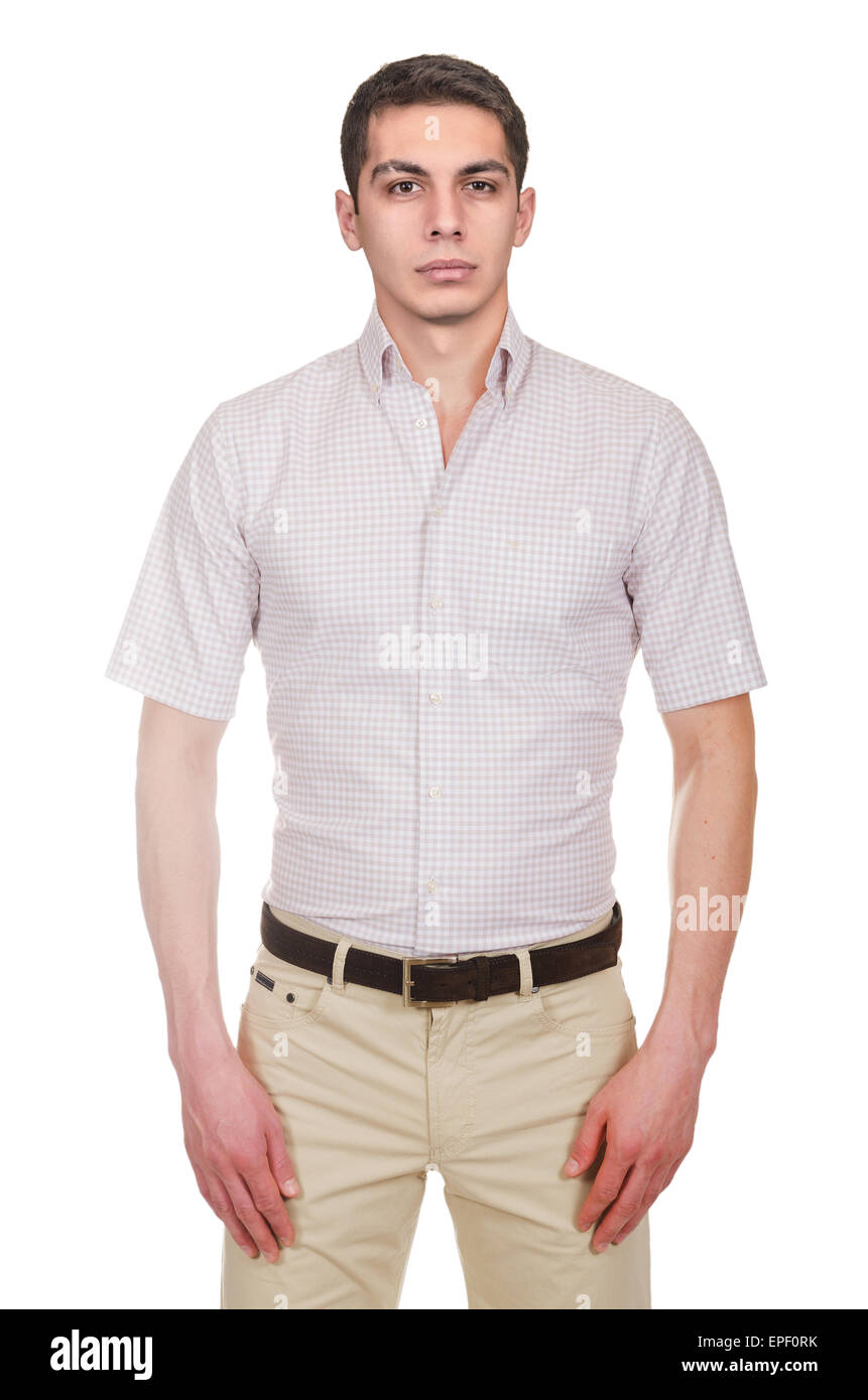 Male model with shirt isolated on white Stock Photo - Alamy