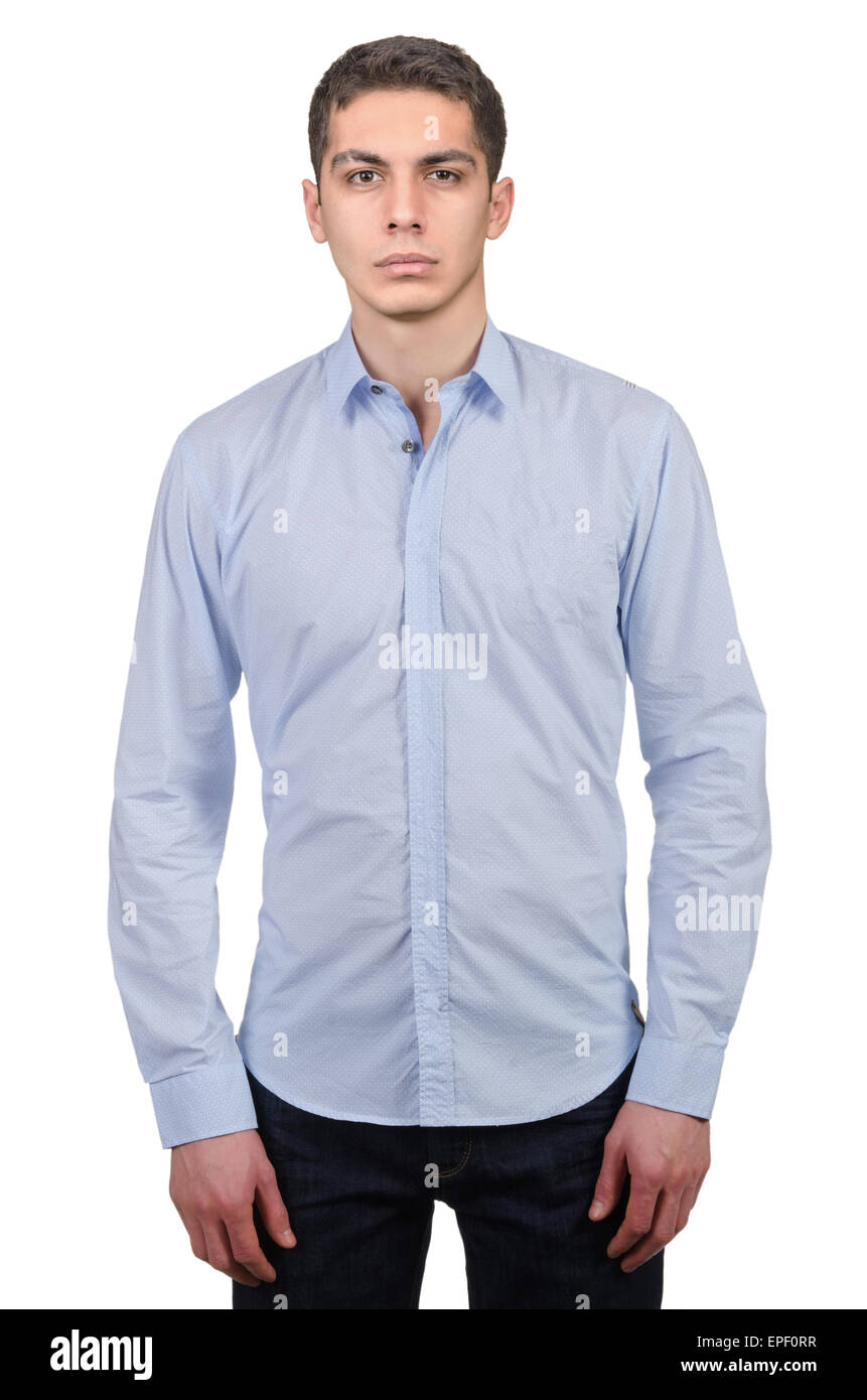 Male model with shirt isolated on white Stock Photo - Alamy