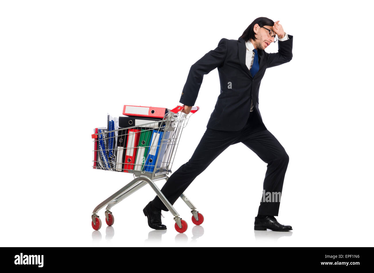 Man with business folders isolated on white Stock Photo - Alamy