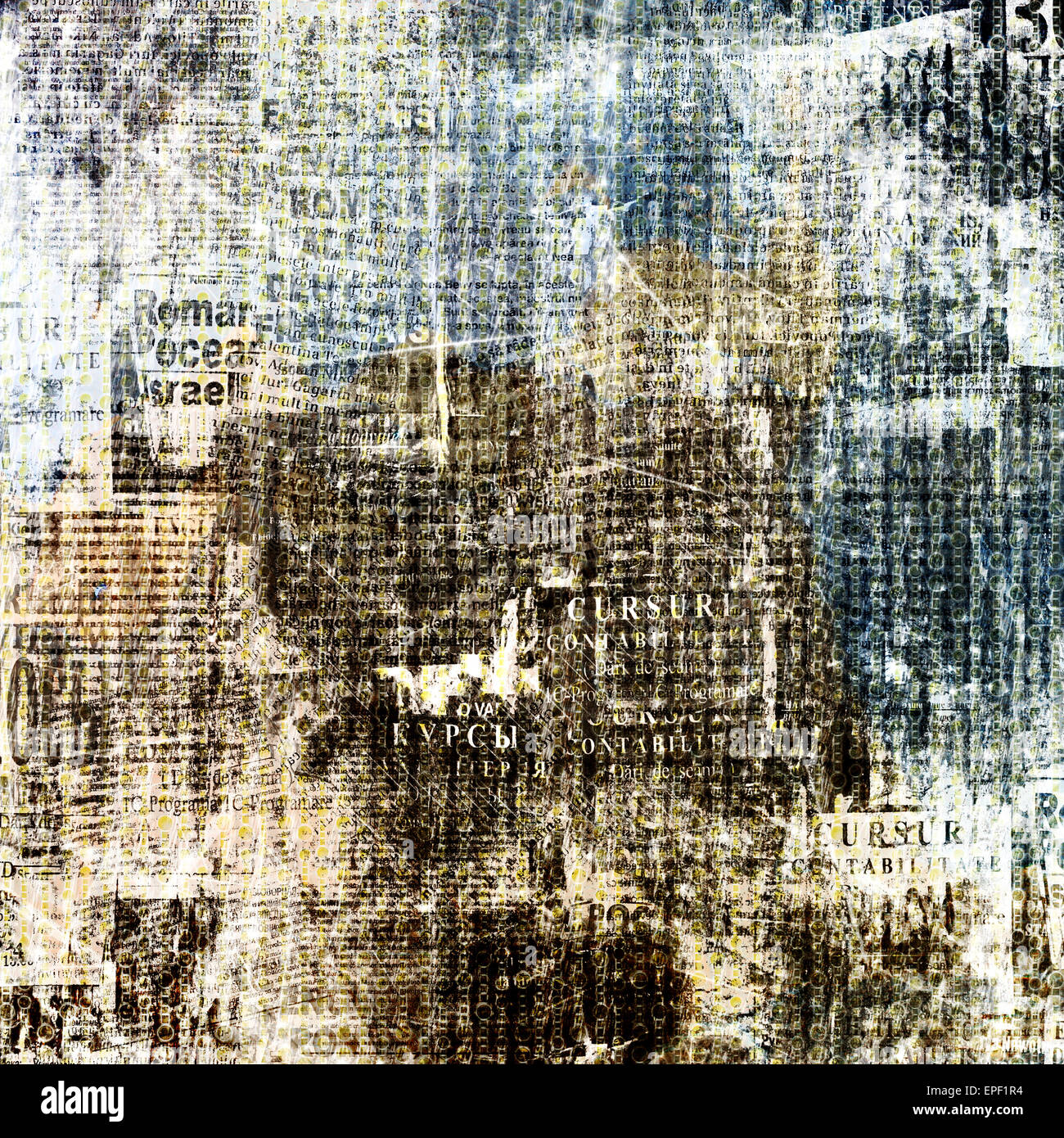 Grunge abstract newspaper background for design with old torn posters ...