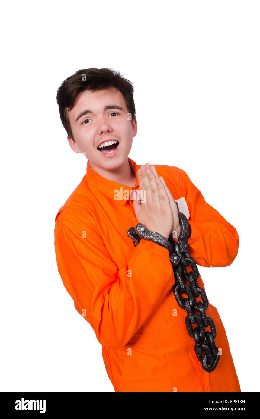 Young inmate with chains isolated on the white Stock Photo - Alamy