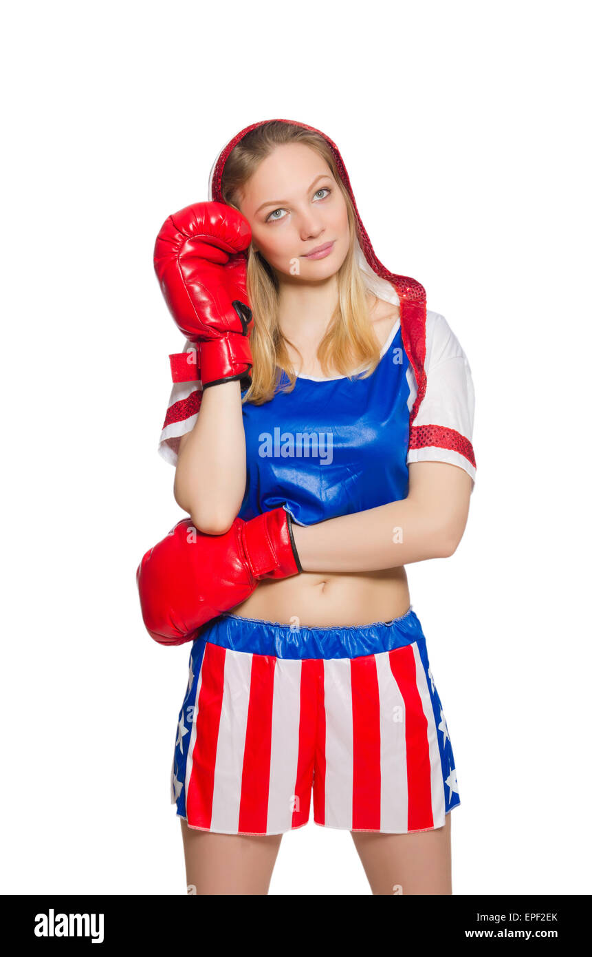 Female boxer isolated on the white background Stock Photo - Alamy