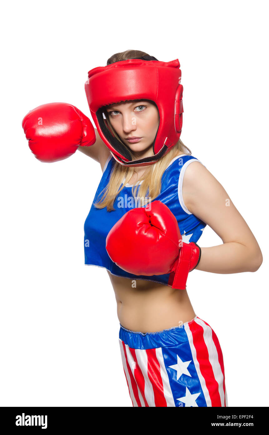 Female boxer isolated on the white background Stock Photo - Alamy