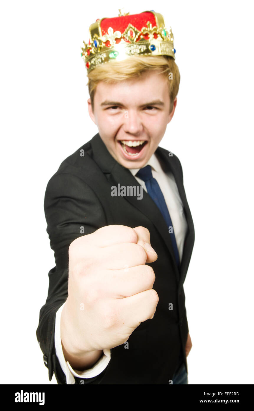 Funny businessman with crown and boxing gloves Stock Photo - Alamy