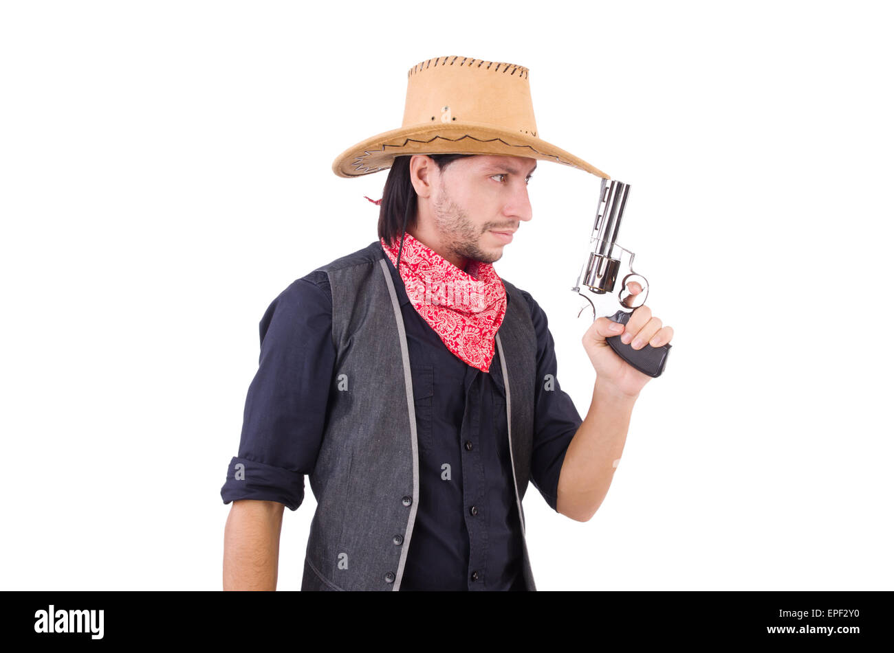 Cowboy isolated on the white background Stock Photo - Alamy