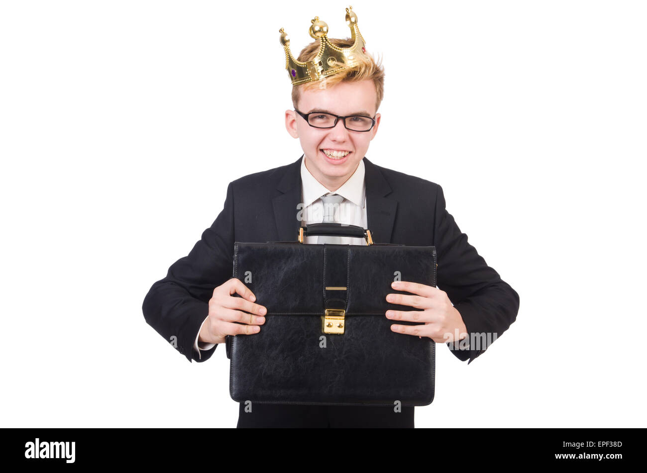 Businessman with crown isolated on white Stock Photo - Alamy