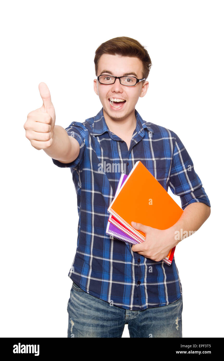 Funny student isolated on white Stock Photo - Alamy