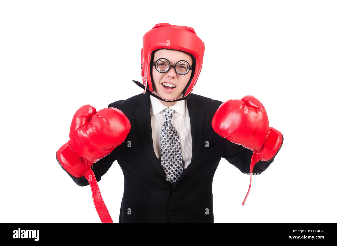 Young businessman boxer isolated on white Stock Photo - Alamy