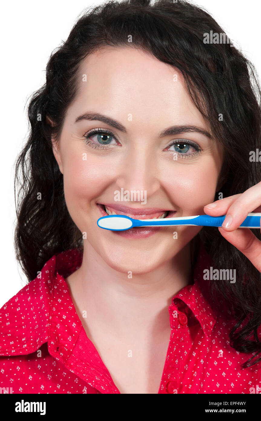 Beautiful Woman Brushing Teeth Stock Photo - Alamy
