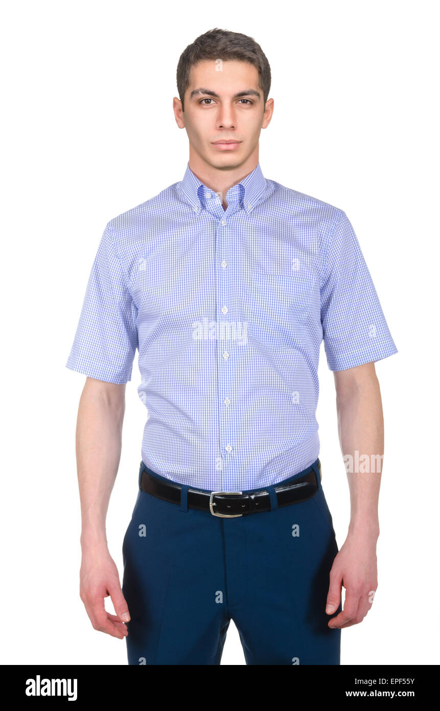 Male model with shirt isolated on white Stock Photo - Alamy