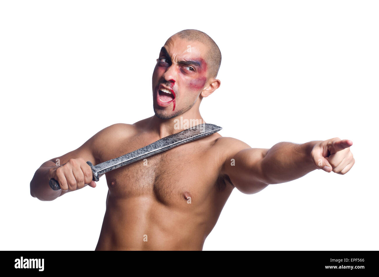 Man with sword isolated on white Stock Photo - Alamy