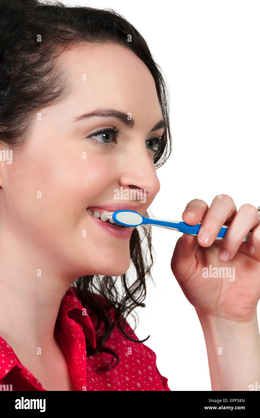 Beautiful Woman Brushing Teeth Stock Photo - Alamy