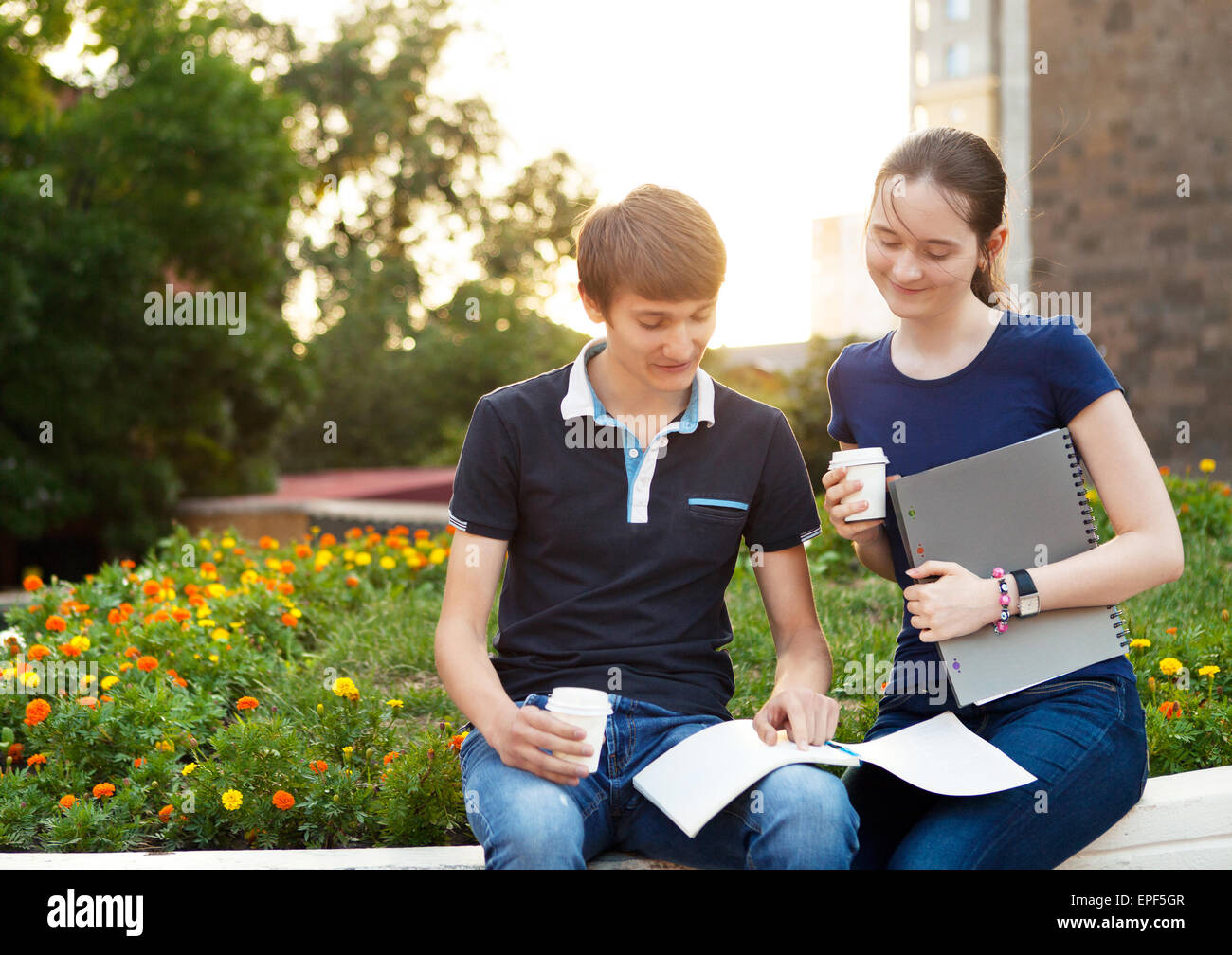 Couple of college students during a brake between classes Stock Photo ...