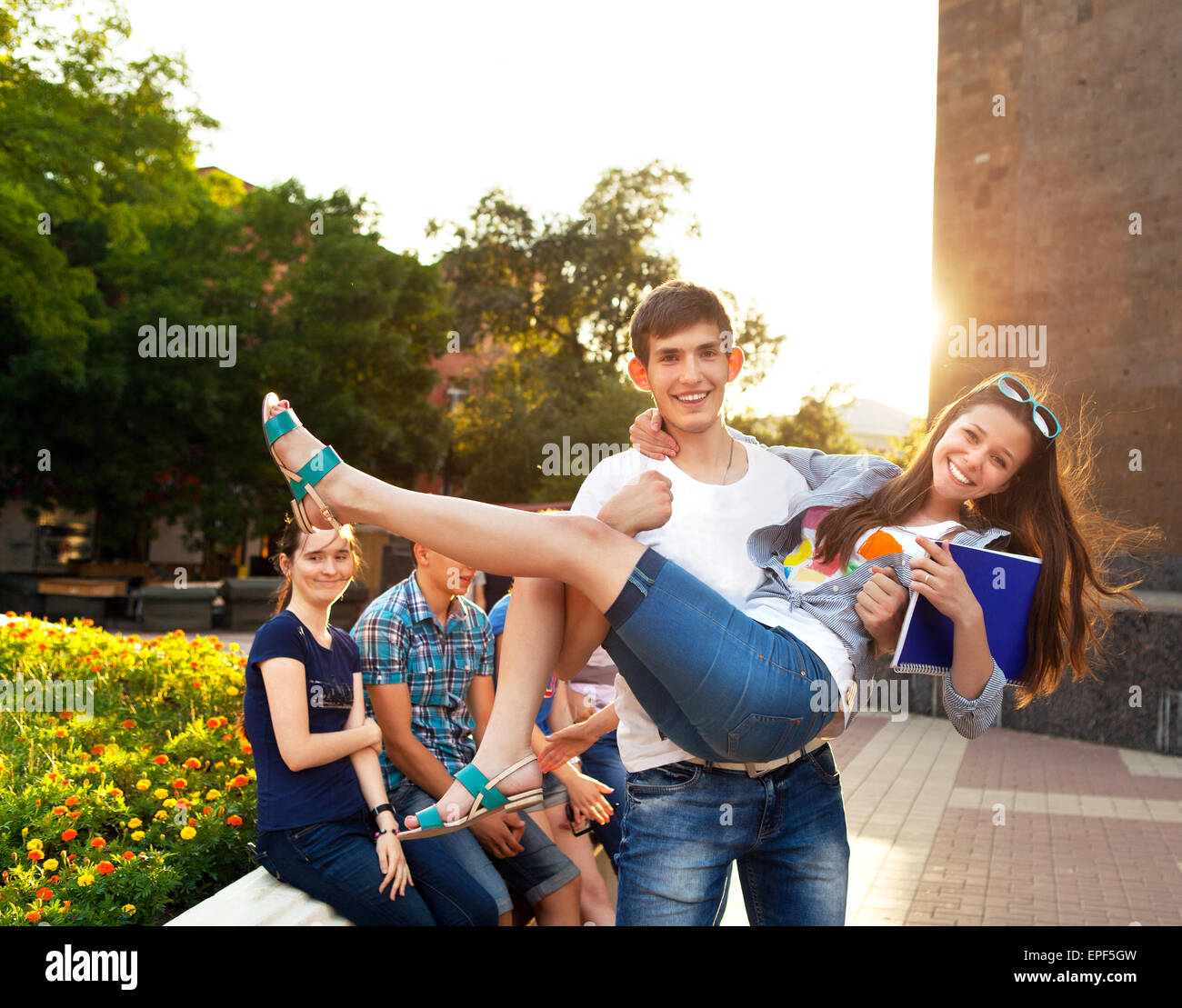 Group of college students during a brake between classes Stock Photo ...