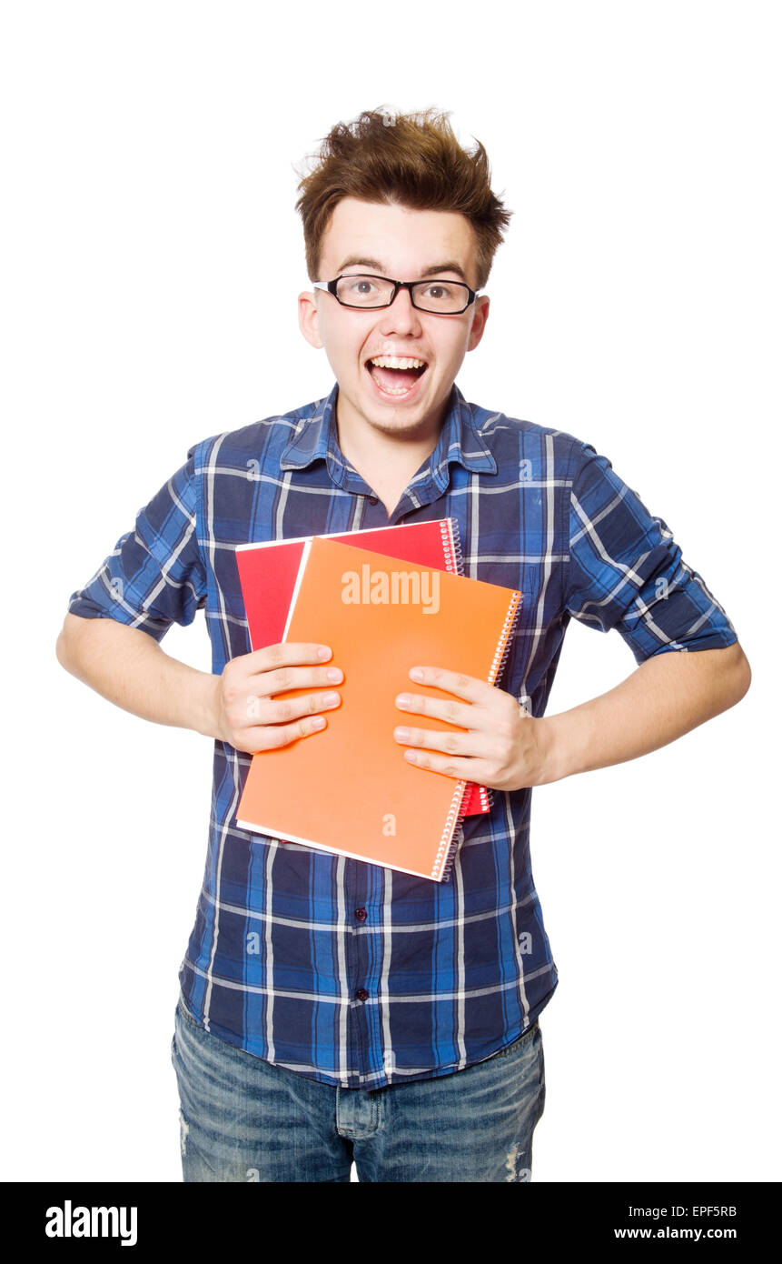 Funny student isolated on white Stock Photo - Alamy