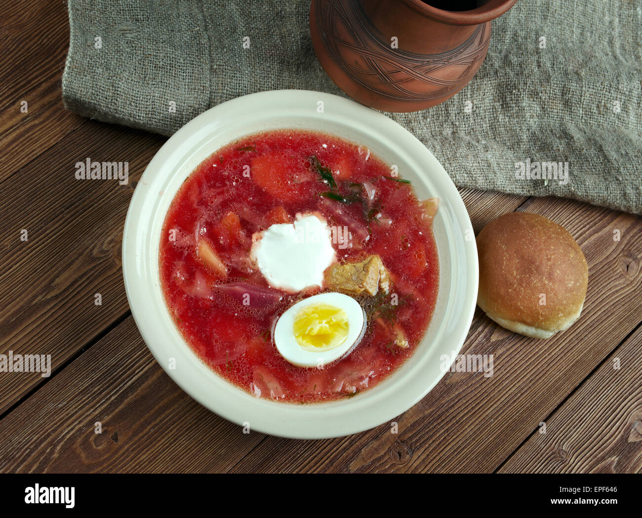 Polish barszcz -beetroot soup with egg ,popular in many Eastern and ...