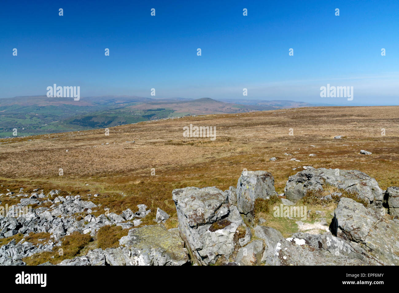 View looking across the Usk Valley to Sugarloaf Mountain, near ...