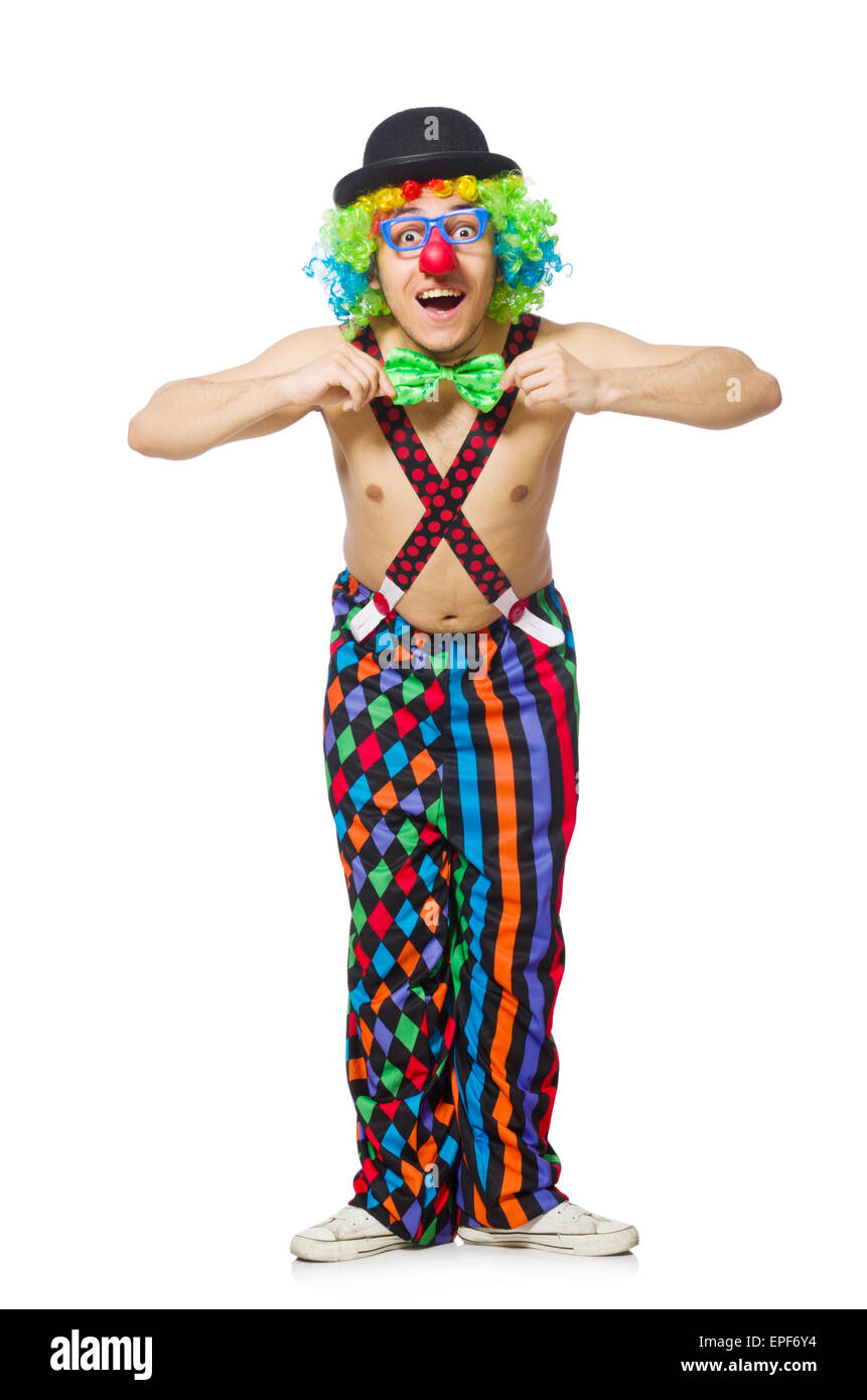 Funny clown isolated on the white background Stock Photo - Alamy