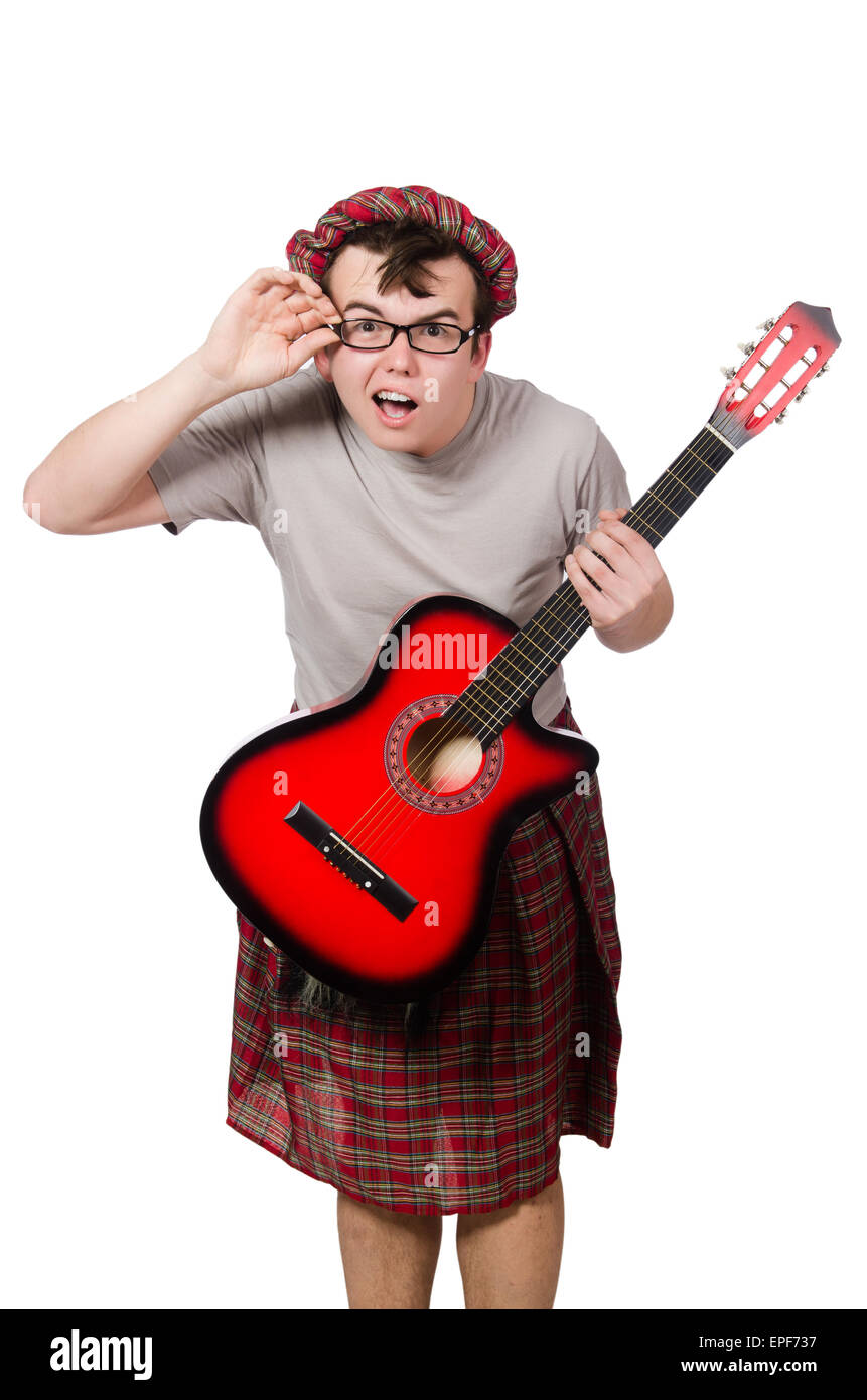 Scotsman playing guitar isolated on white Stock Photo - Alamy