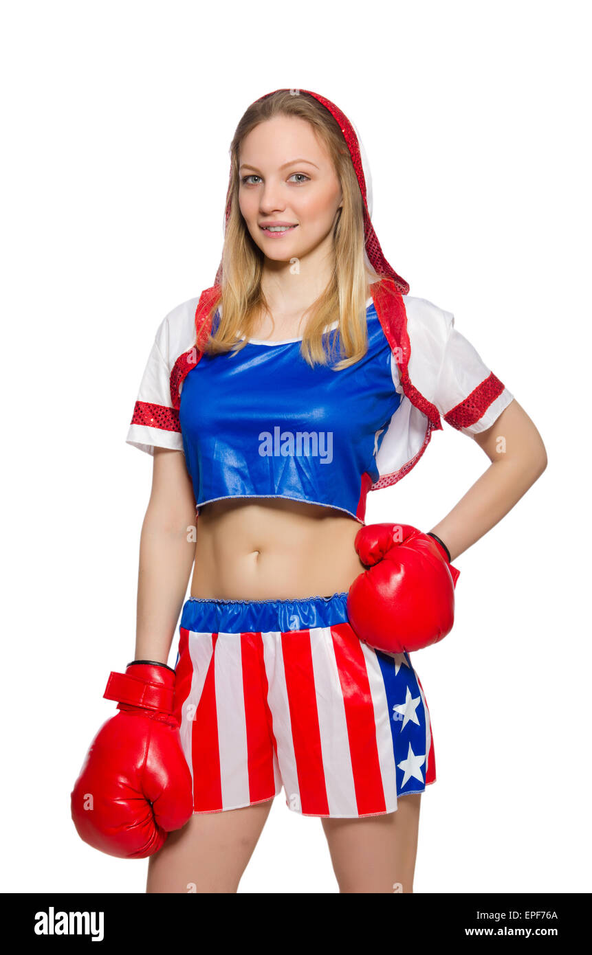 Female boxer isolated on the white background Stock Photo - Alamy