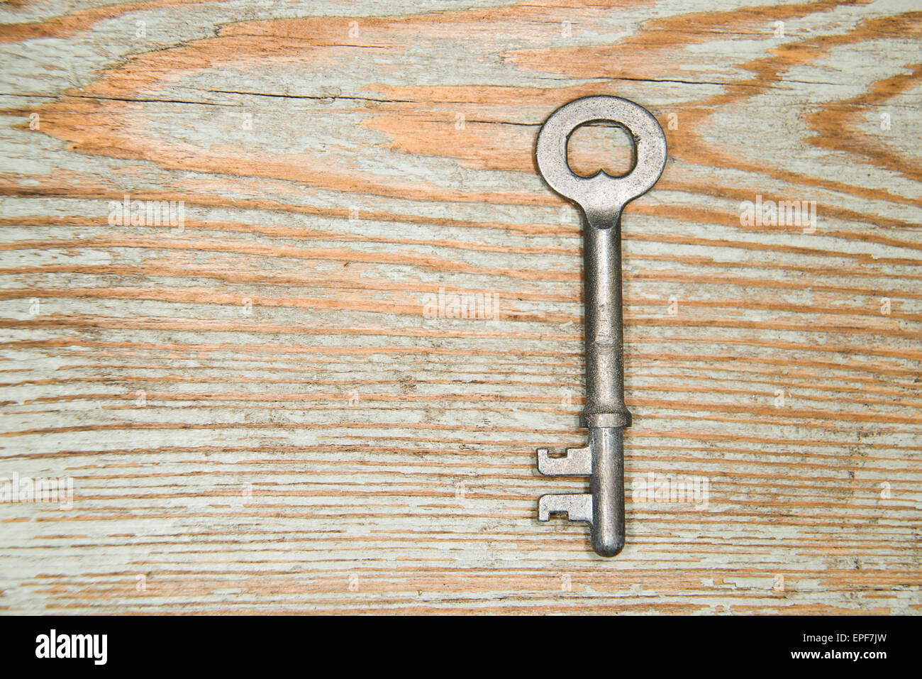 Vintage key from the lock on a wooden texture Stock Photo - Alamy