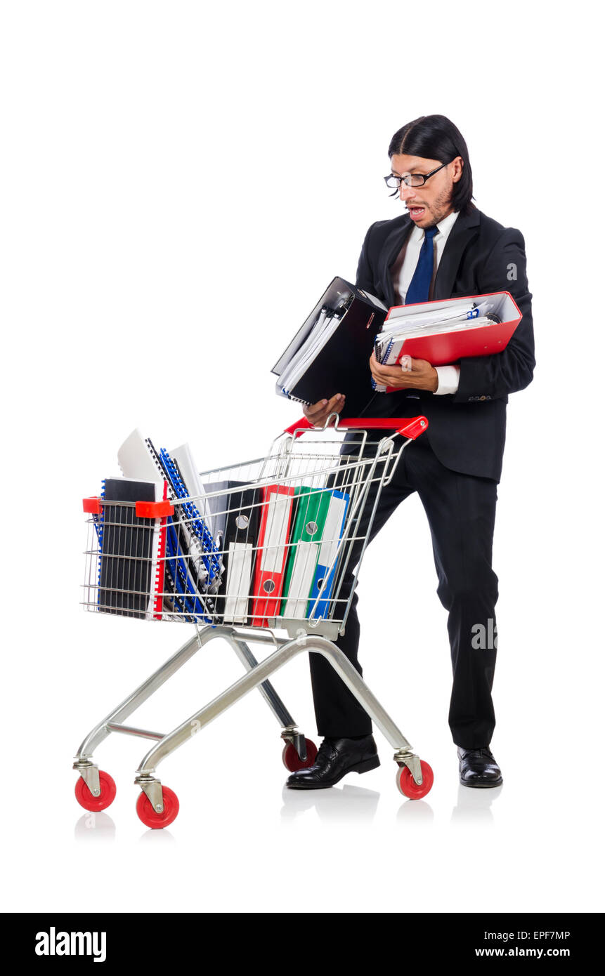 Man with business folders isolated on white Stock Photo - Alamy