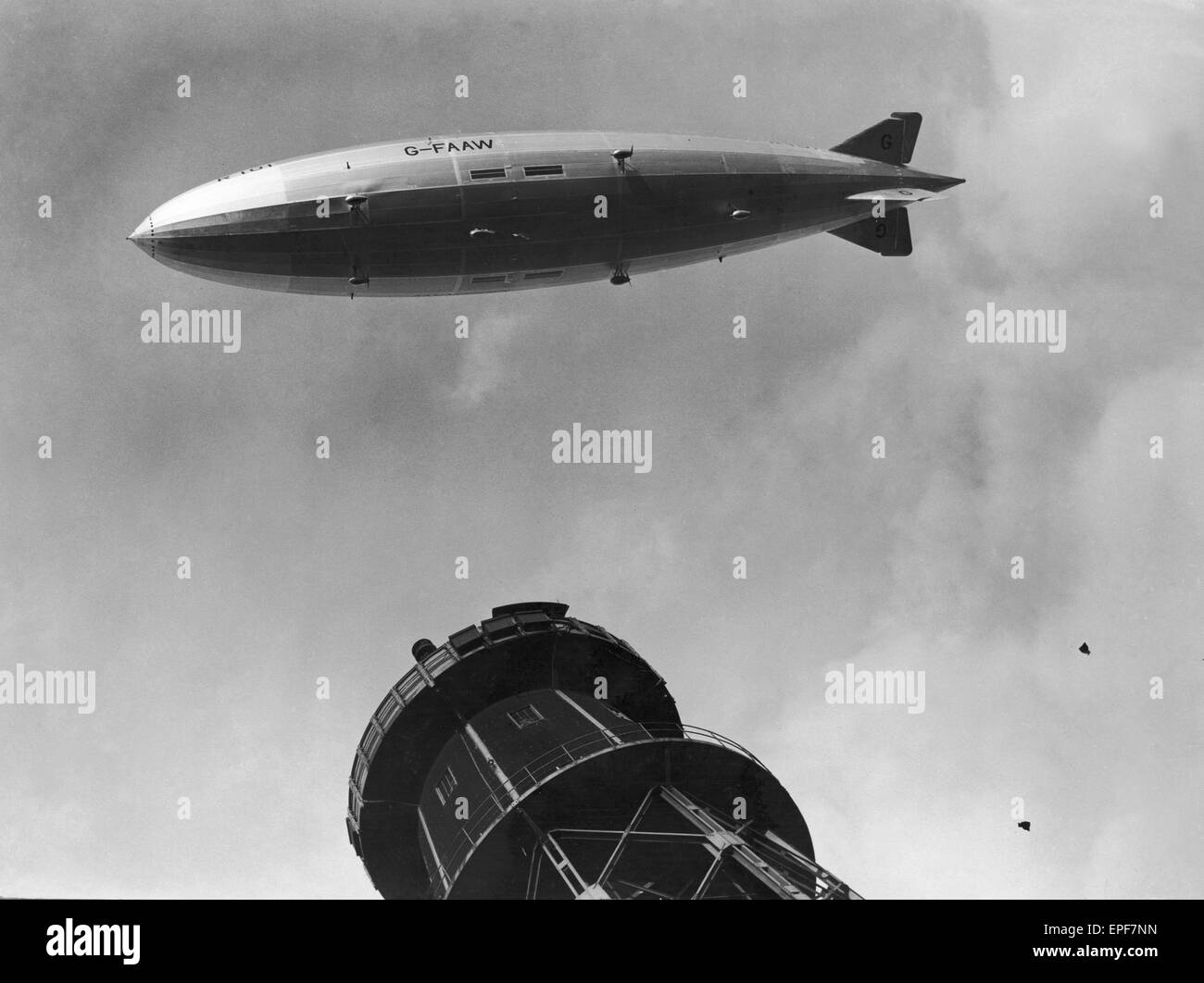 The Airship R101 seen here over flying the mooring tower at the Royal ...