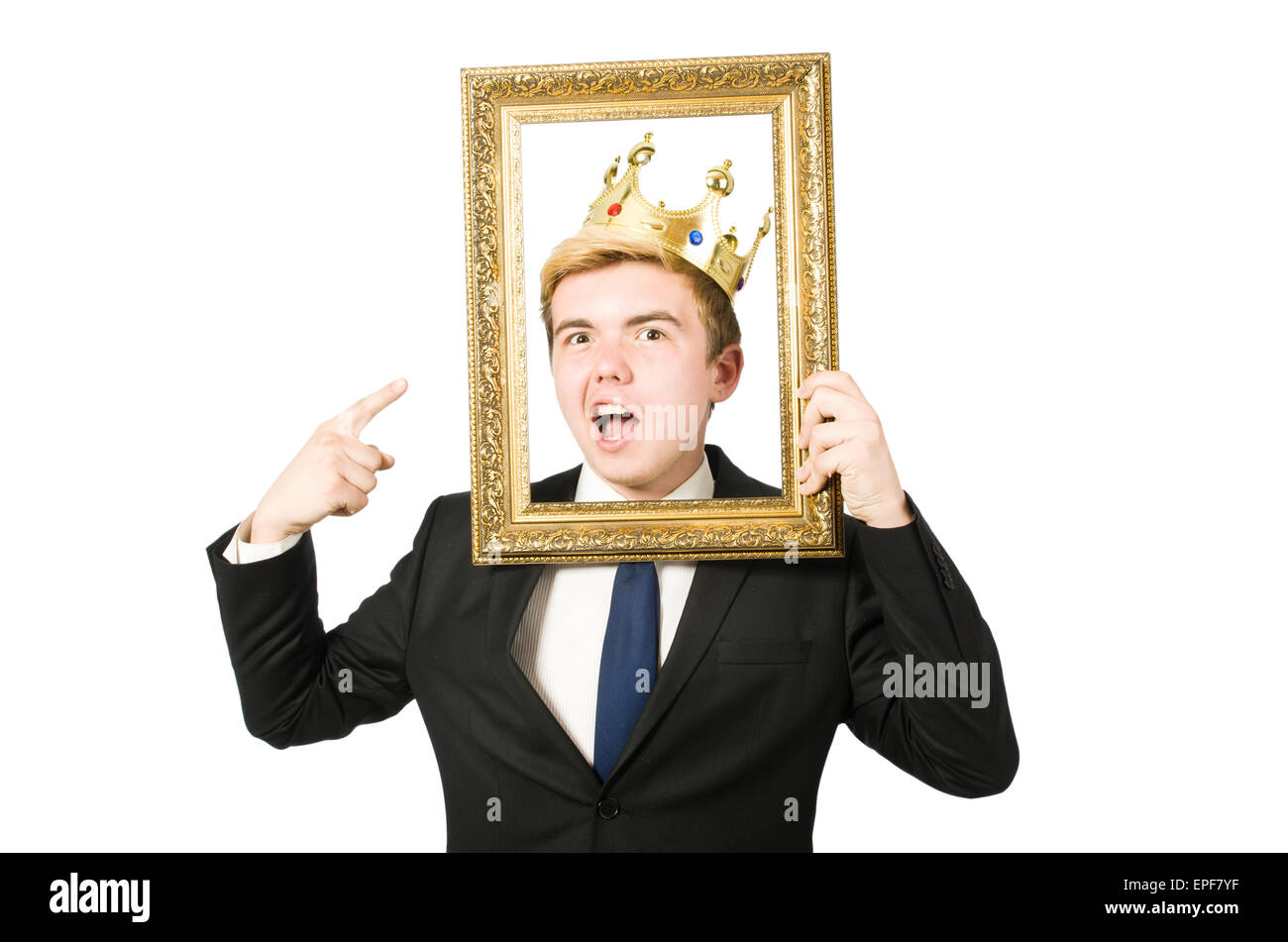 Man with picture frame isolated on the white Stock Photo - Alamy