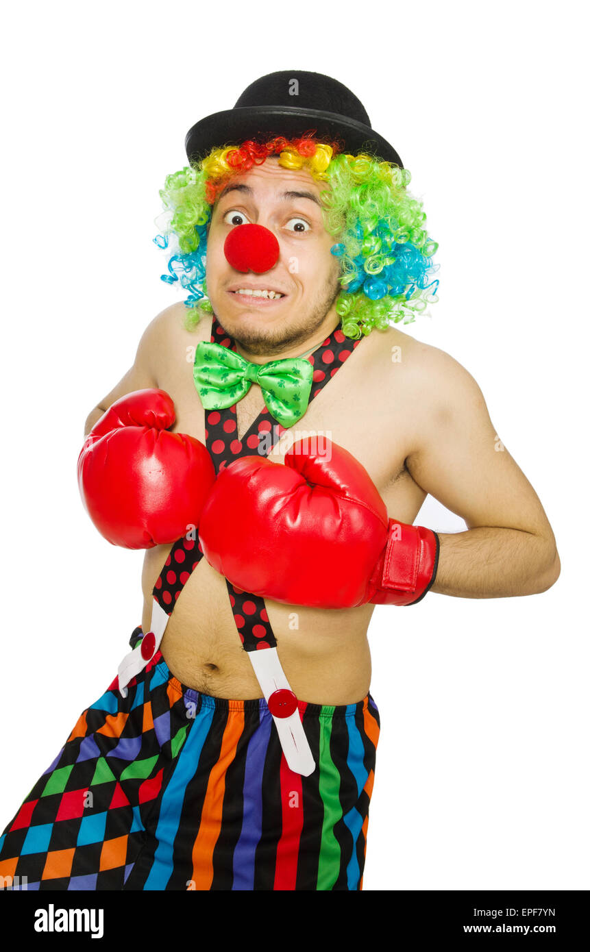 Clown with boxing gloves isolated on the white Stock Photo - Alamy
